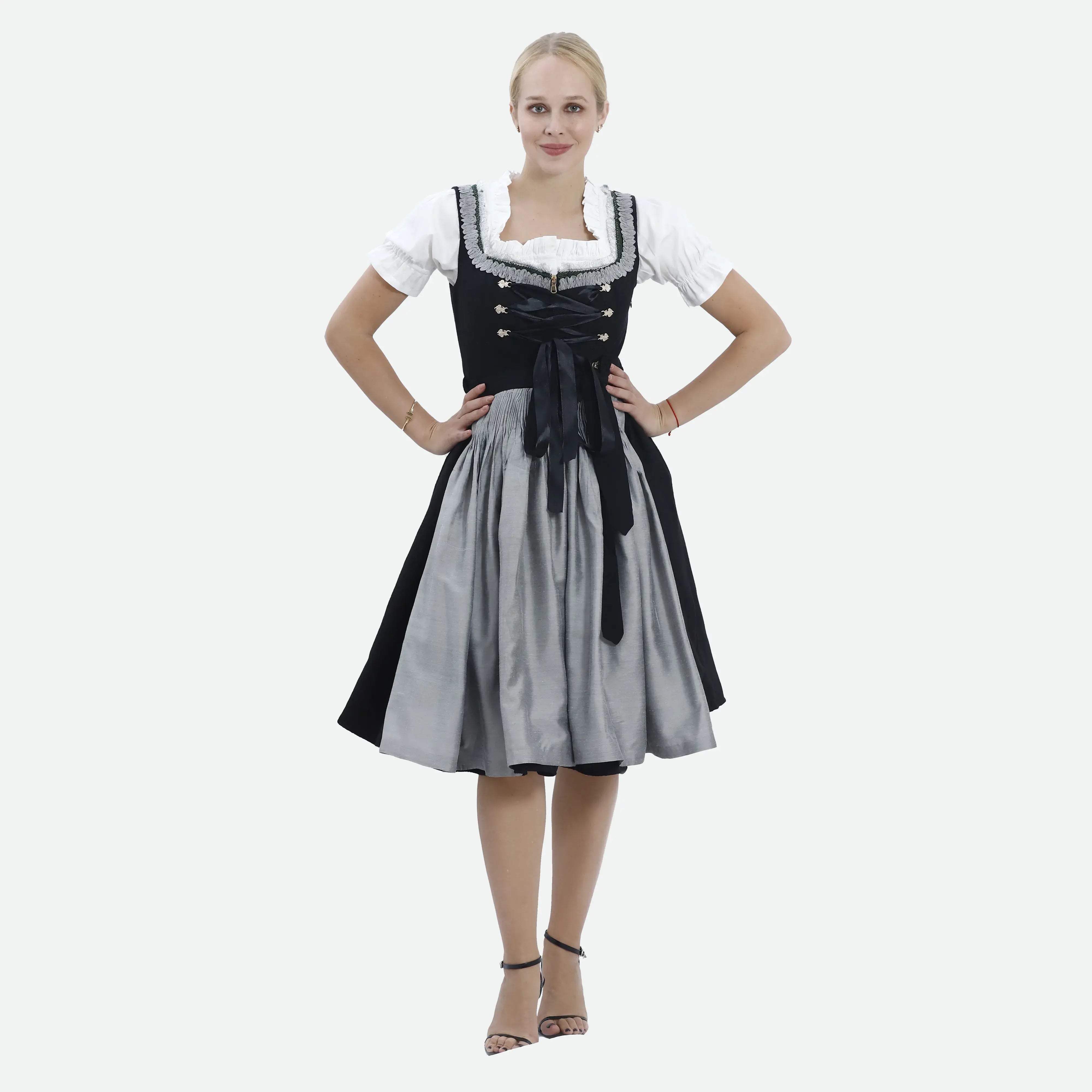German Midi Dirndl Black Silver Charm